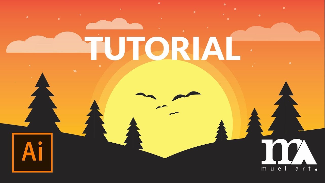 #flatdesign #illustrator #speedart Adobe Illustrator Tutorial - Draw Simple Landscape Flat Design