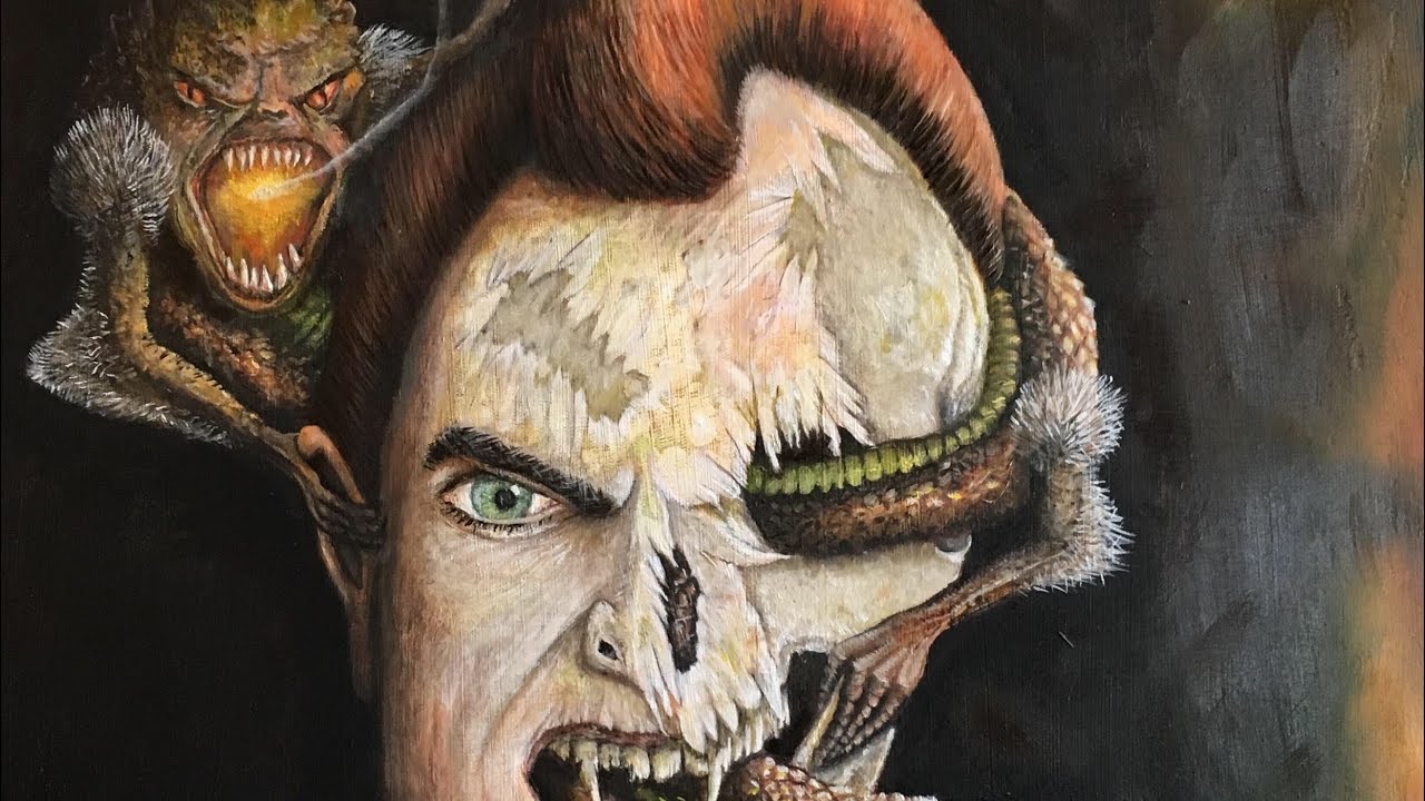 How to paint a scary skull and dragon in oil paints