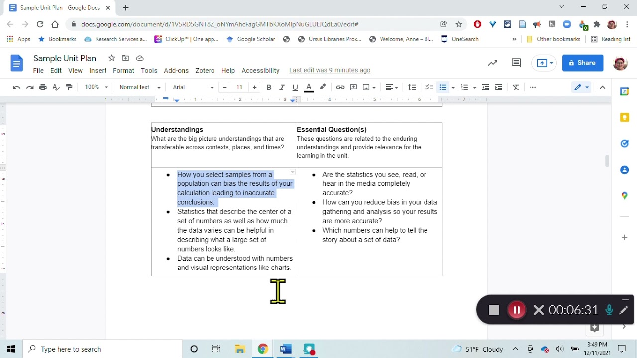 Unit Plan Template overview