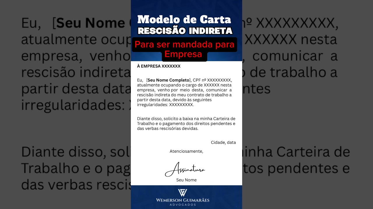 Como fazer uma carta pedindo a rescisão indireta? #direitostrabalhistas #direitotrabalho