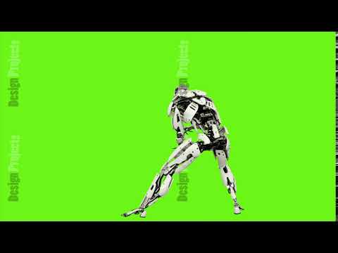 Robot android is launches a ball of energy. Realistic looped motion on green screen background. 4K.