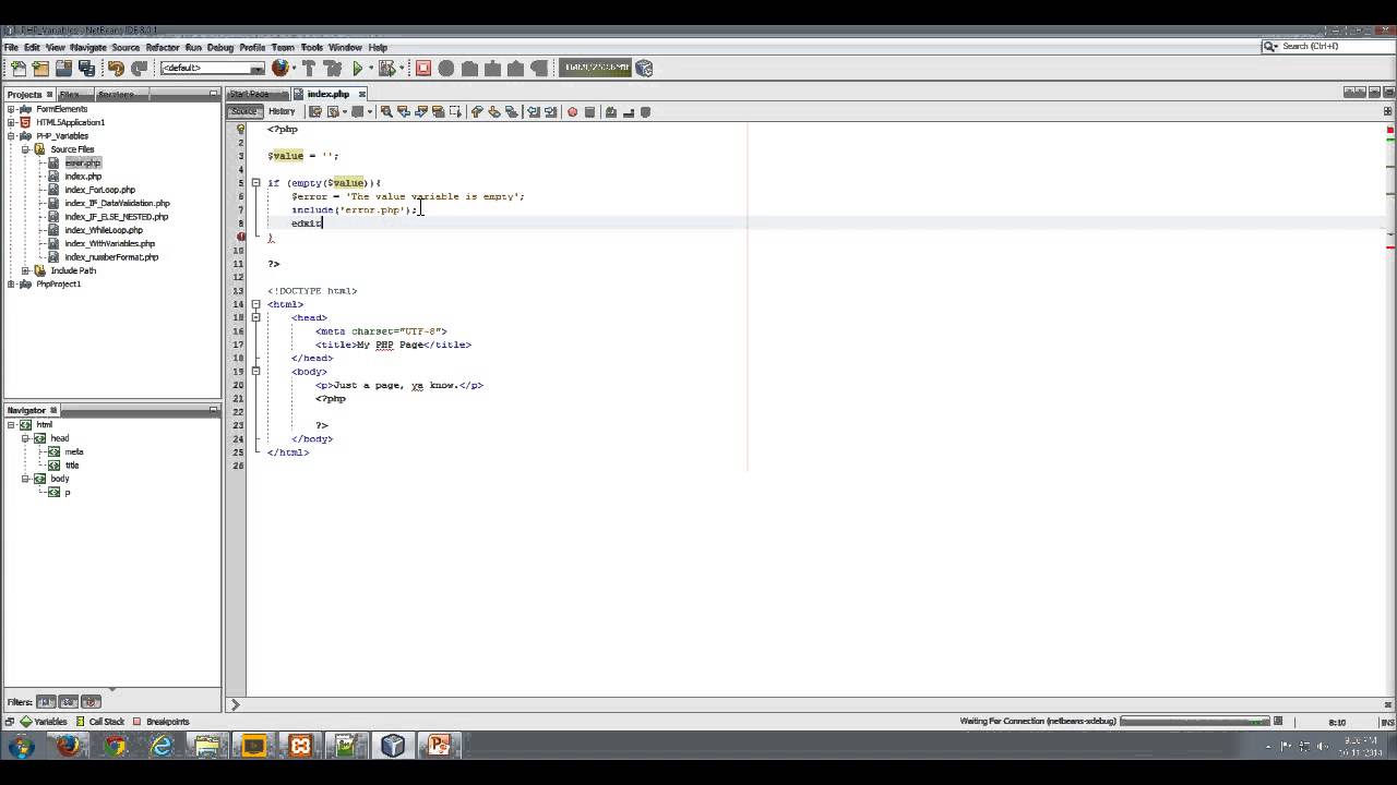 Ch 2 - PHP Exit and Die example