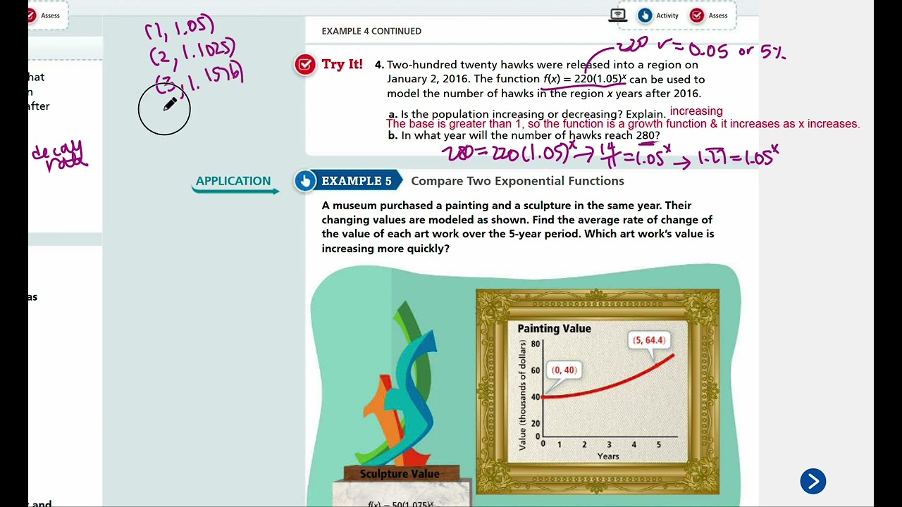 EnVision Algebra 2 Lesson 6-1: Key Features of Exponential Functions - Examples 3, 4, 5