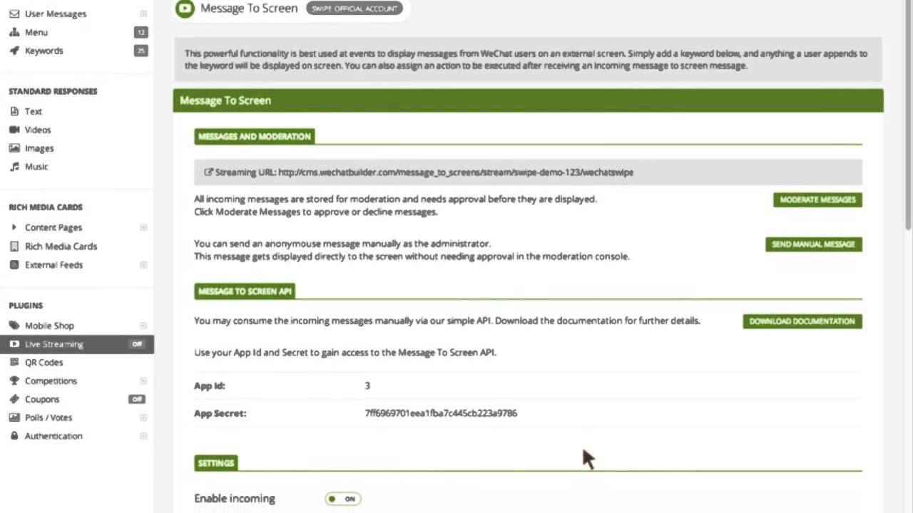 Plugins: Message to screen