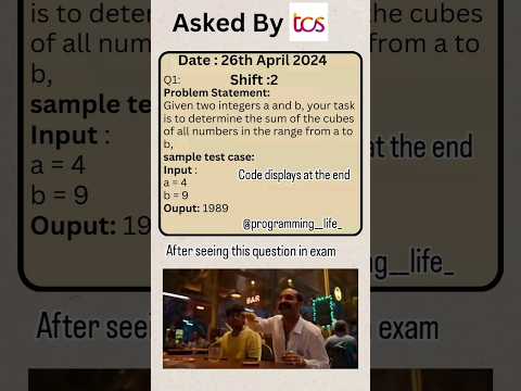 TCS NQT coding question Date : 26th April 2024 Shift : 2 Like || share || comment || Follow