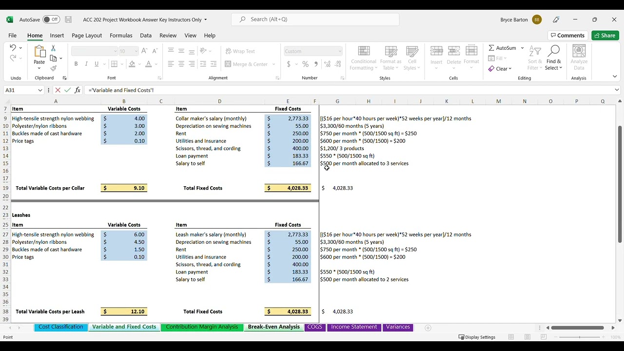 ACC 202 Project Workbook Explanation for Milestone II