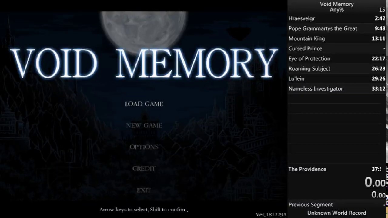 Void Memory Any% in 31:39 (Before Addendum)
