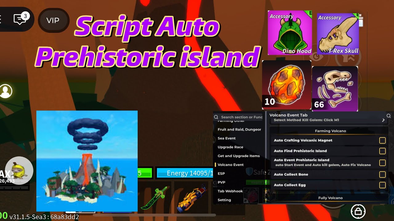 Script Auto Prehistoric Island Blox Fruits | Dino Hood T-Rex Skull Dragon Egg | Banana Cat Hub