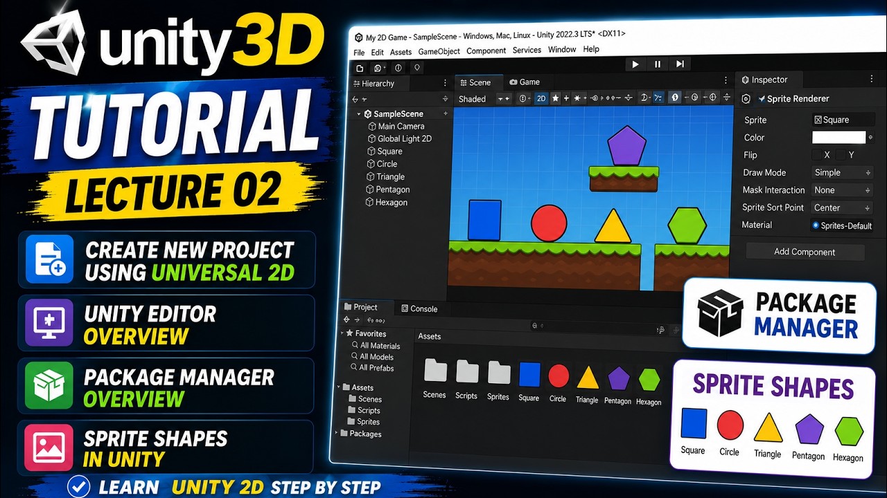 Unity 3D Beginner Tutorial:Create New 2D Project, Editor Overview & Sprite Types