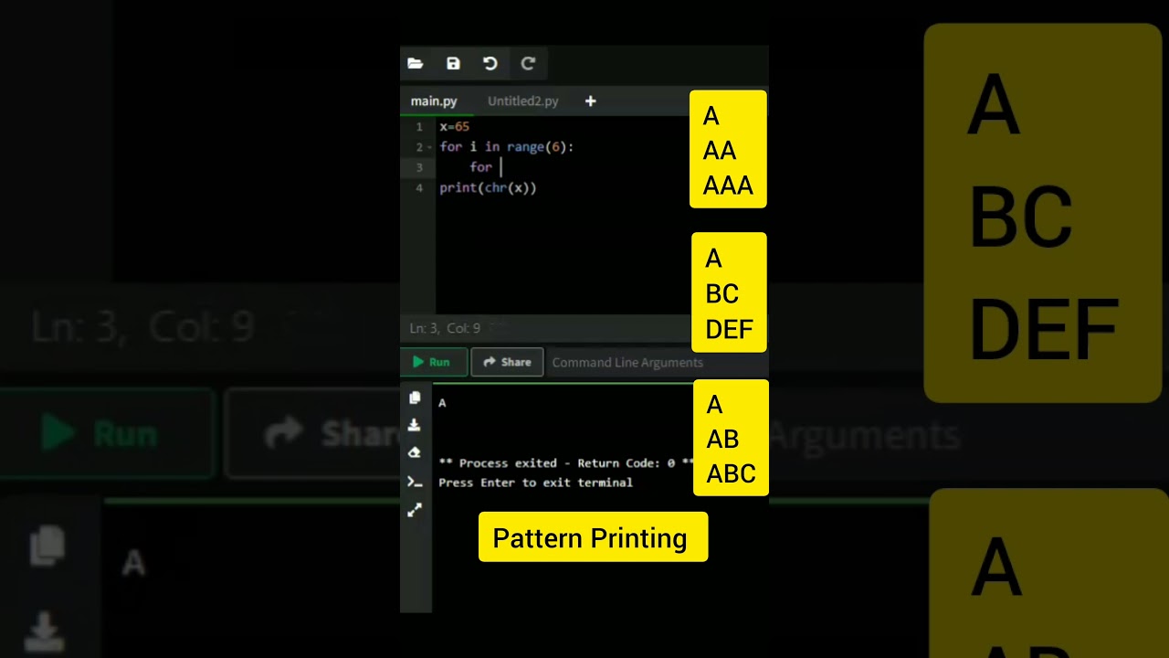 pattern Printing in python | alphabet pattern #goviral