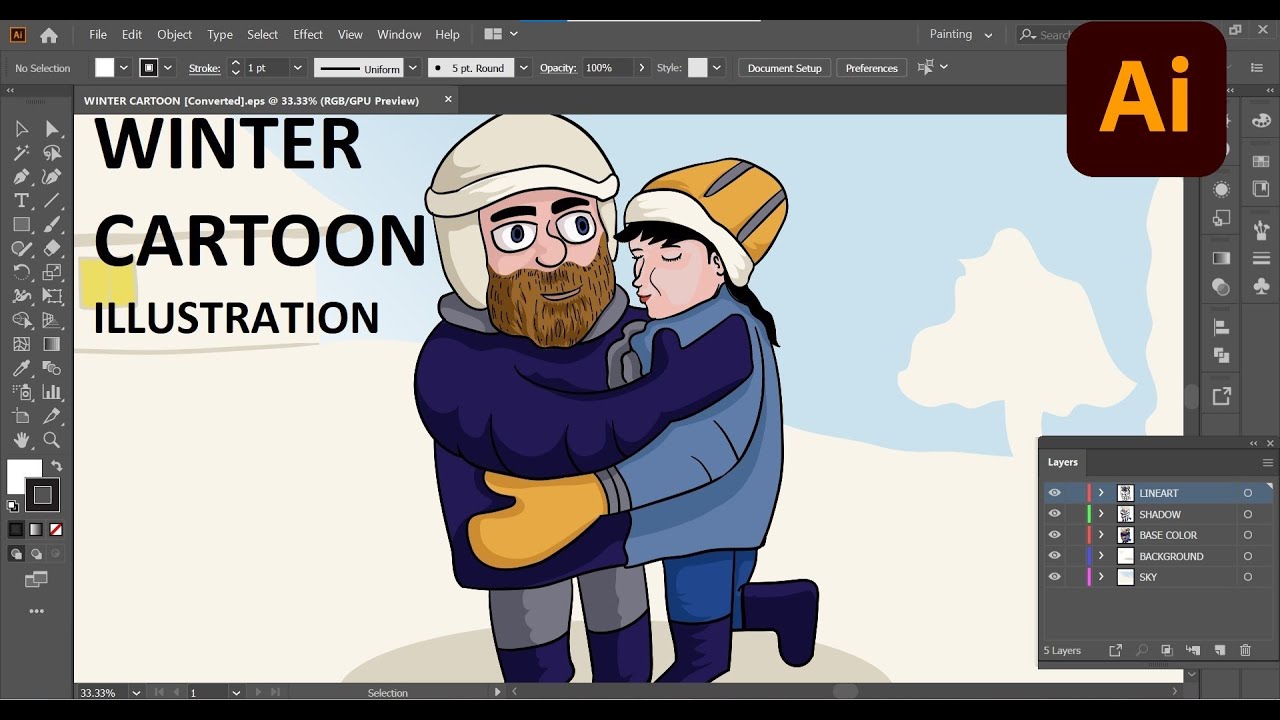 VECTOR ILLUSTRATION OF COUPLE CARTOON IN WINTER | SPEED ART | ADOBE ILLUSTRATOR