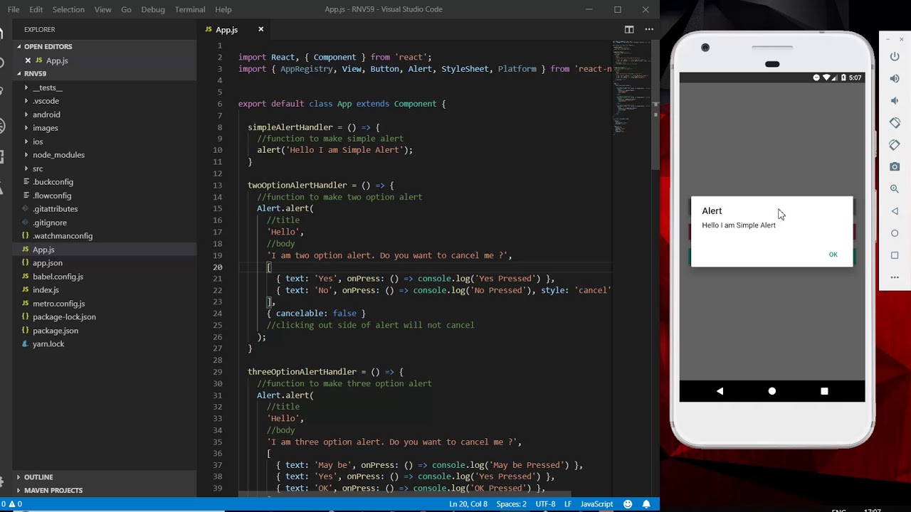 How to show an alert in React Native