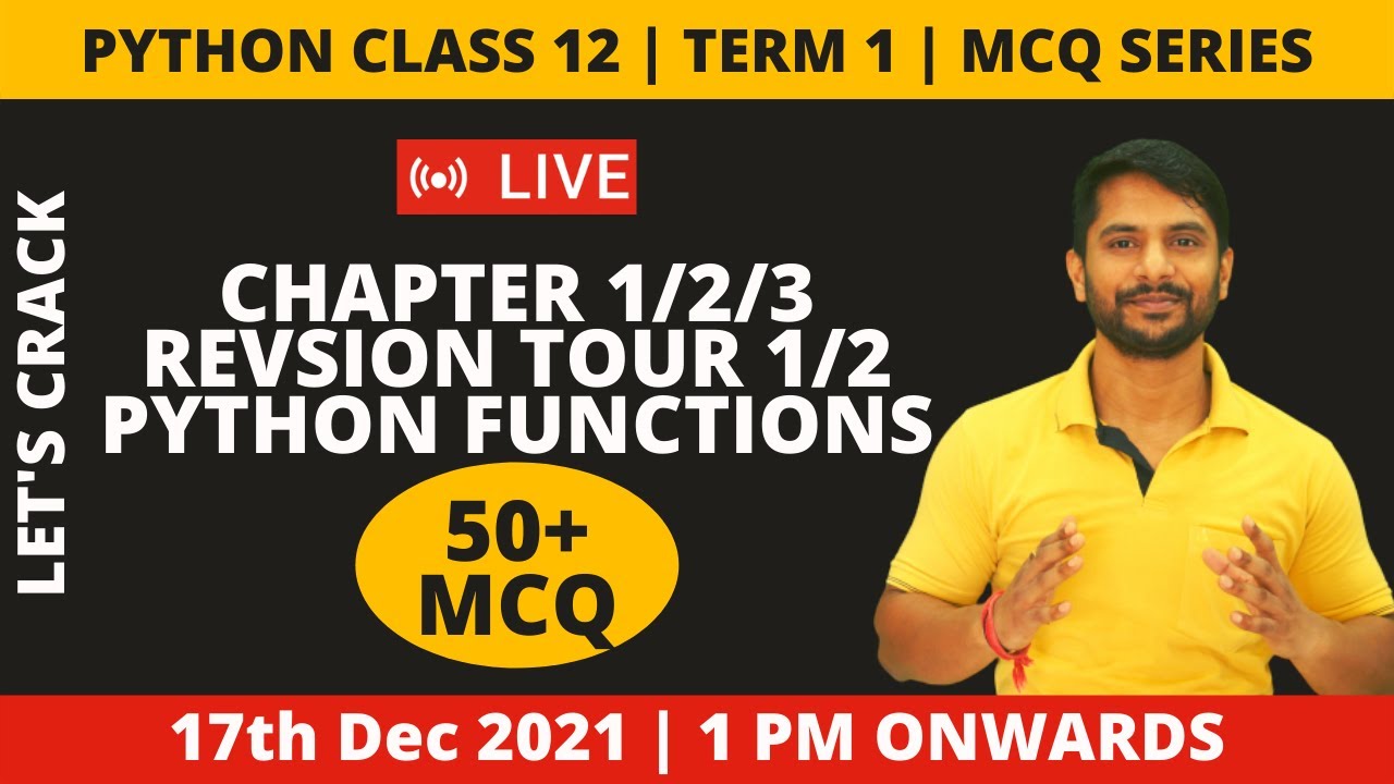 Python Class 12 | Chapter 1 | Important MCQ's | Python Revision Tour - 1/2 & Python Functions