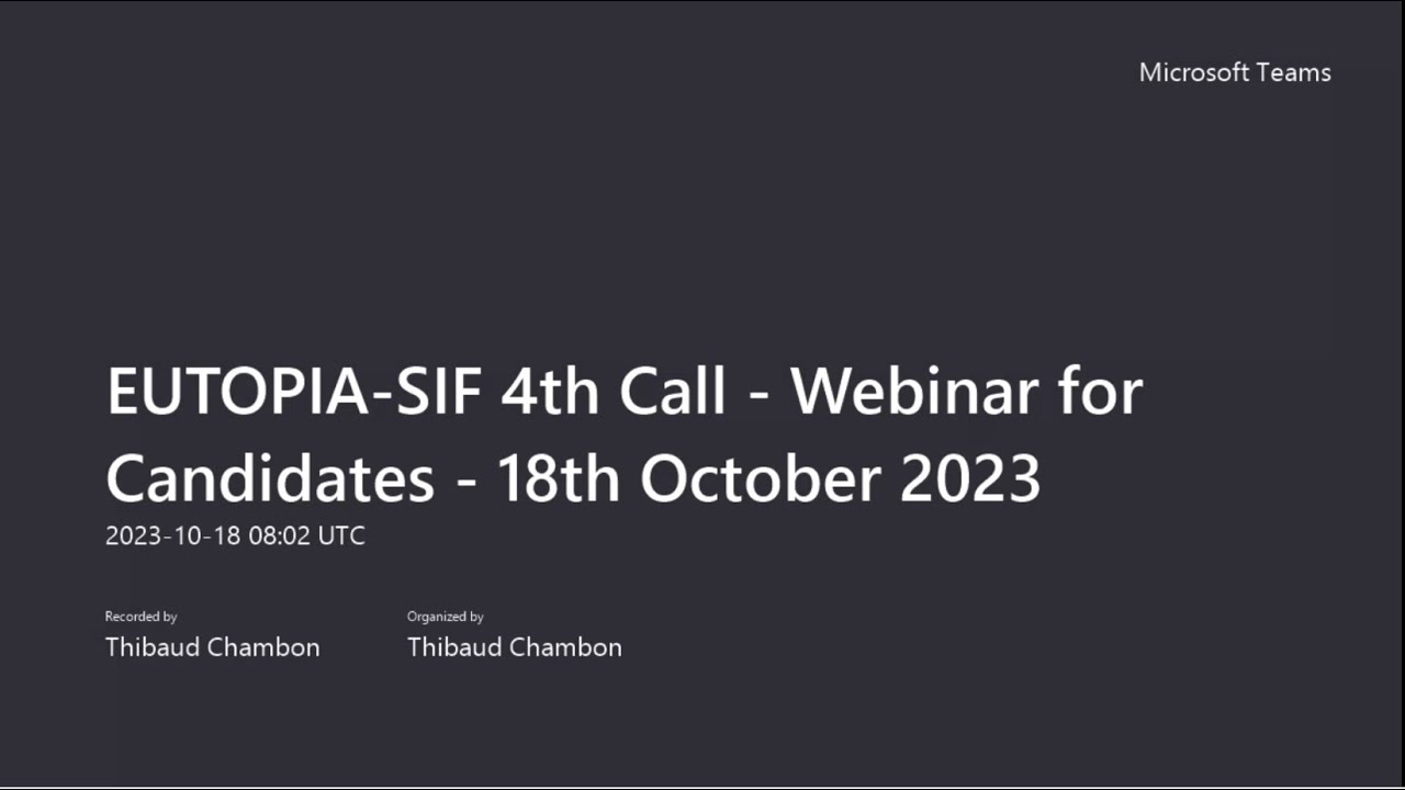 EUTOPIA SIF 4th Call - Webinar for Candidates - 18th October 2023