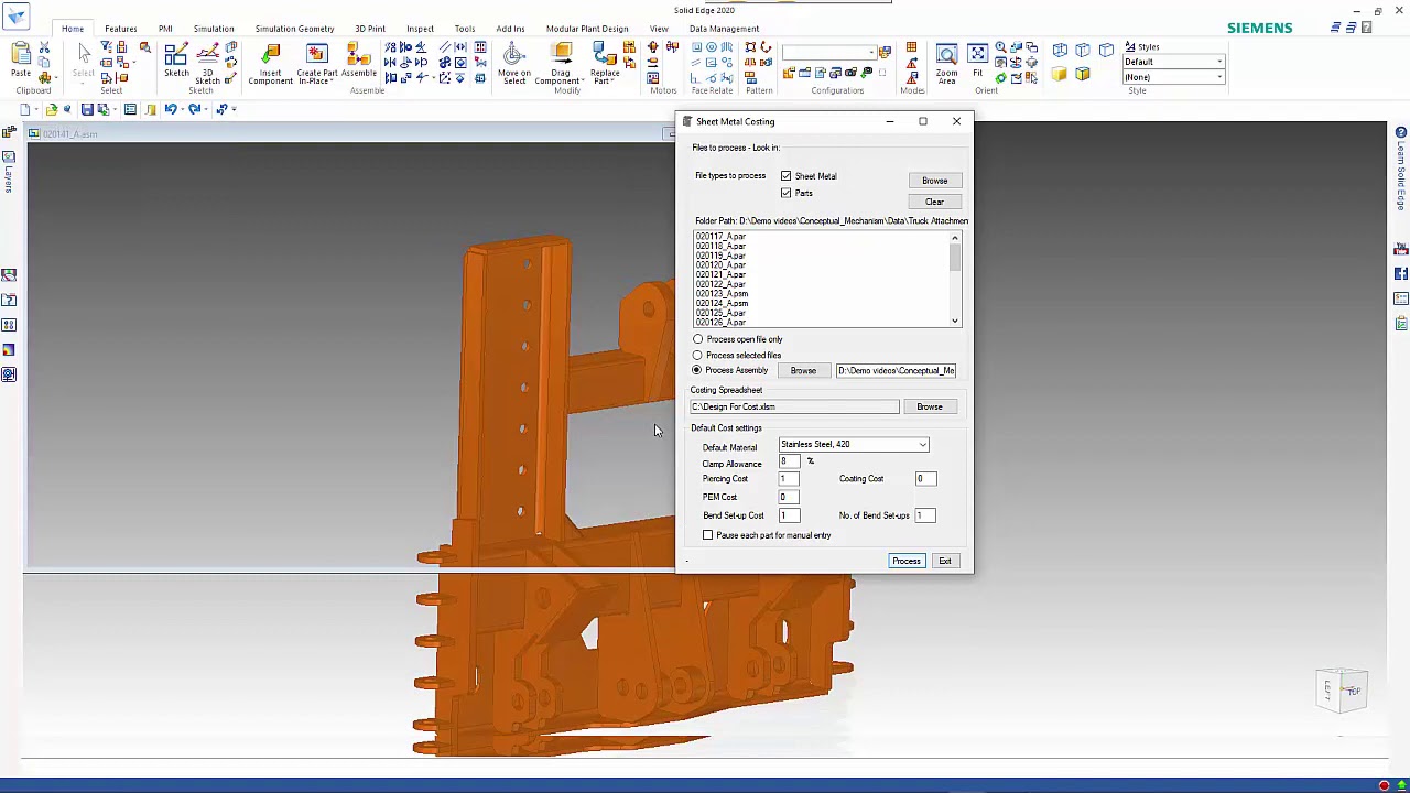 Solid Edge sheet metal costing tool