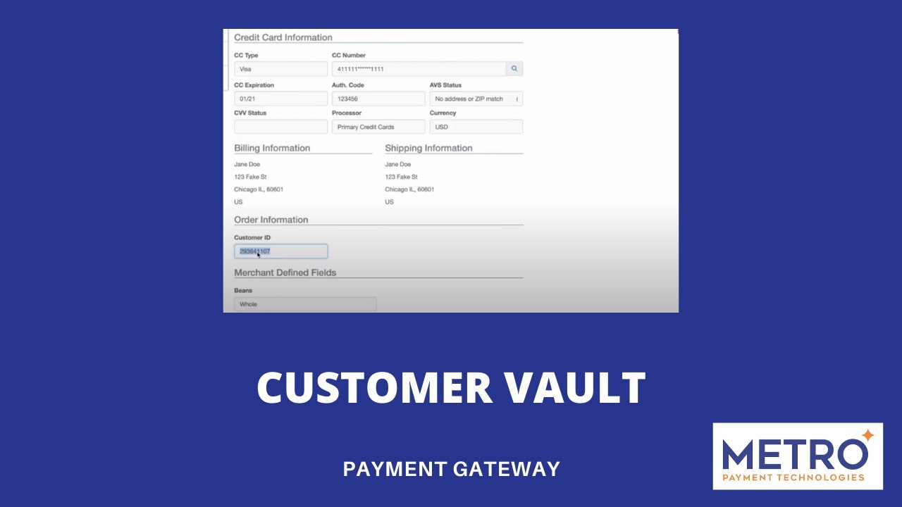 Customer Vault - Metro Payment Gateway