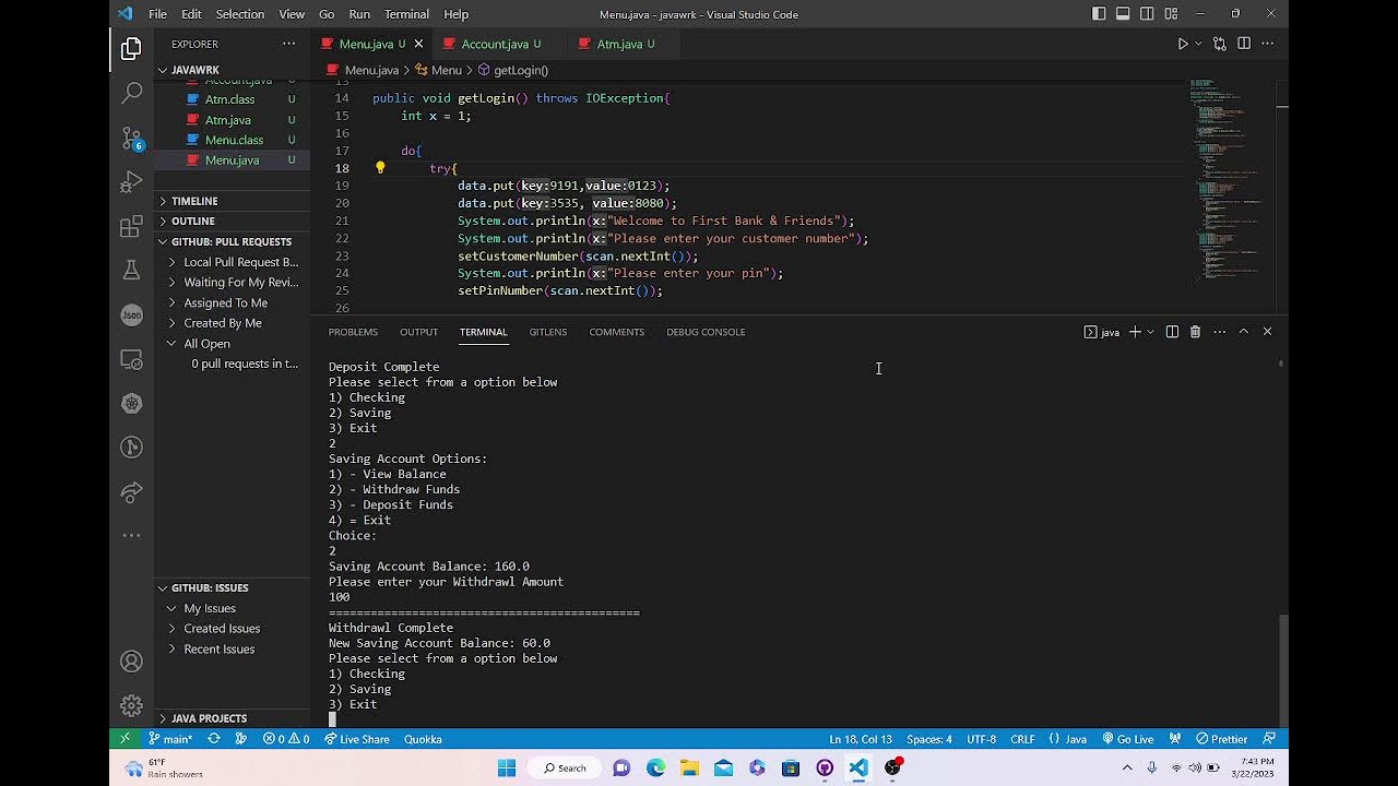 java console atm program | object oriented programming practice