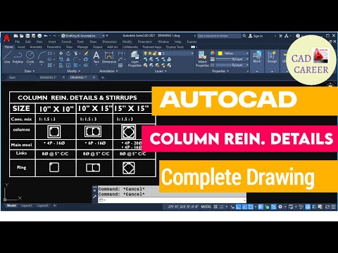Column Reinforcement details in AutoCAD || Complete Drawing || Column Rod Details || Civil Engineer