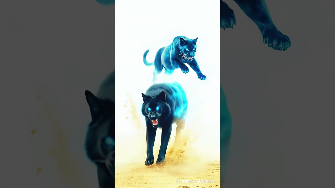 ⚔️ Shadow Wolf vs Thunder Panther | Epic Animal Battle in the White Desert! ⚡🌑 #shorts #ai #battle