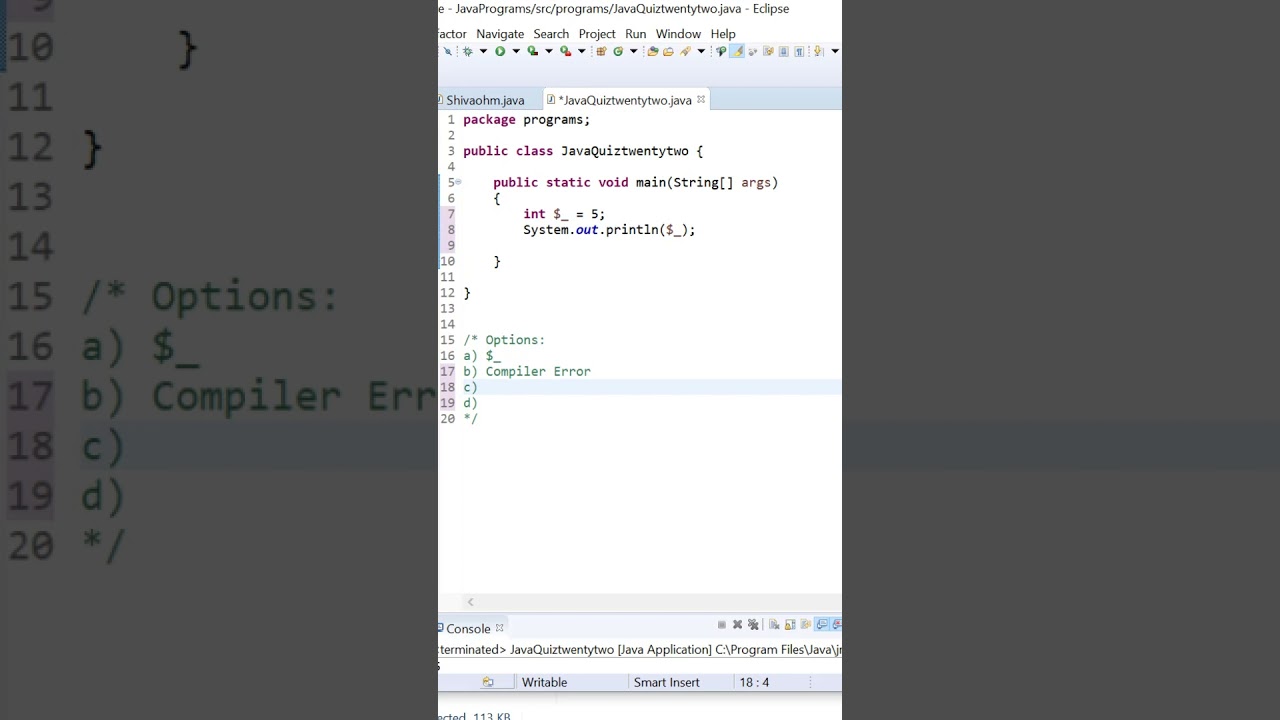 Java Programming Quiz Questions - Q22 -  Java Interview Crackers #Shorts #Programming #Java