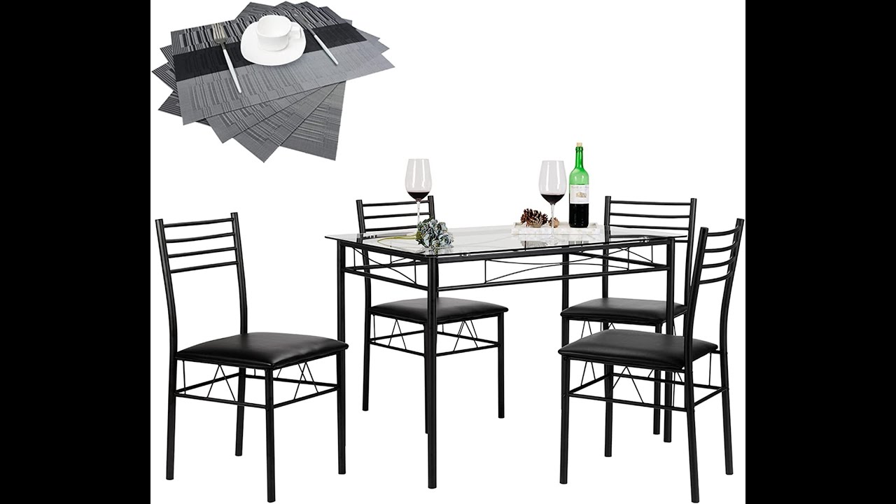 VECELO Kitchen Dining Room Table and Chairs 4, 5-Piece Dinette Sets, Space Saving