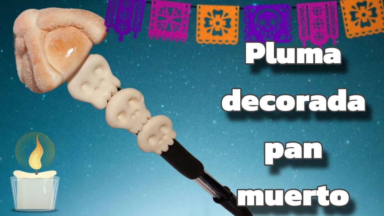 Pluma decorada día de Muertos en Pasta Flexible o Porcelana Fría.