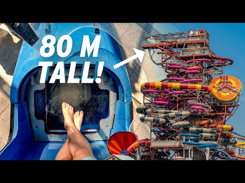 World’s TALLEST Water Slide Tower! NEW Icon Tower at Meryal Water Park ...