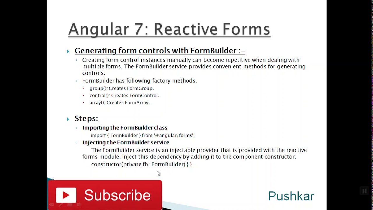 Angular 7 Tutorial  -  FormBuilder in Model-driven Forms  reactive forms