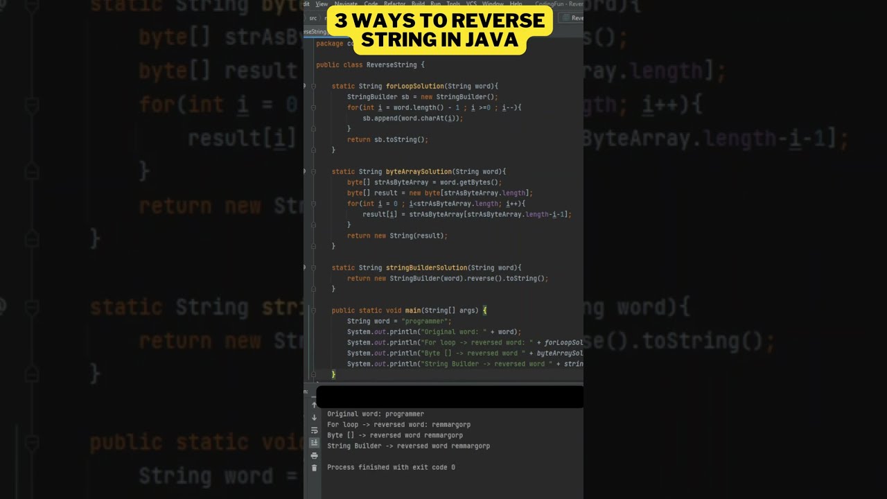 3 ways to reverse String in Java #shorts