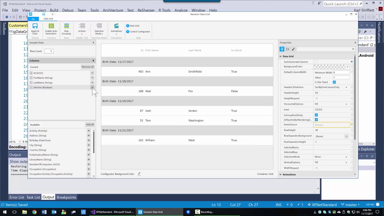 Control Configurators Xamarin.Forms XamDataGrid Row Grouping