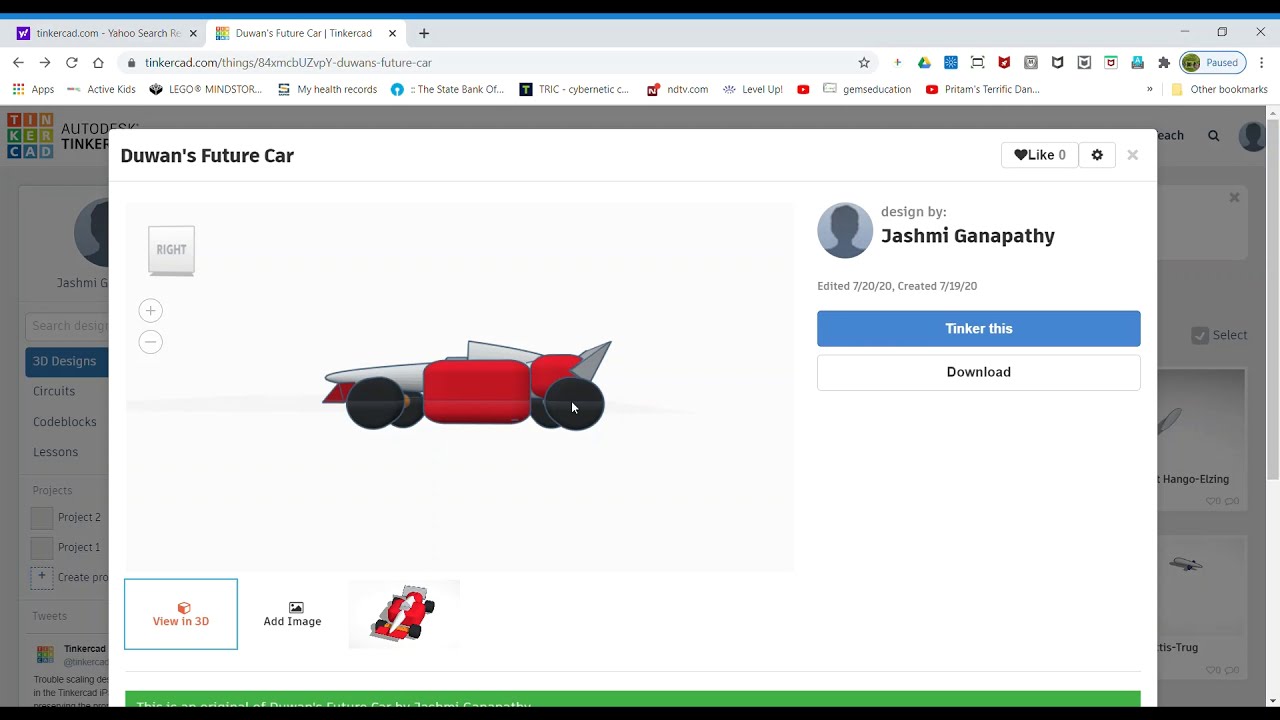 Future Racer Car in Tinkercad