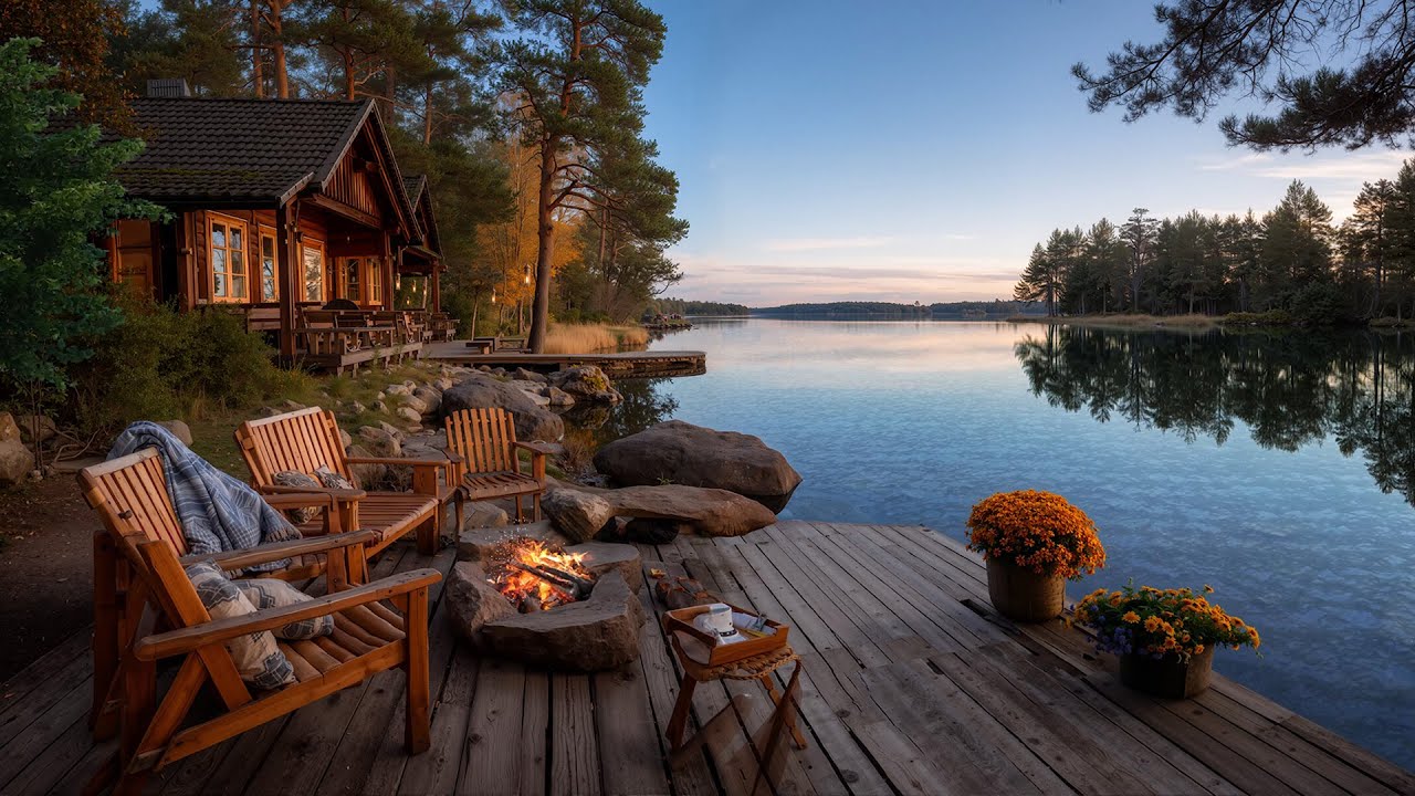 Cozy Cabin by the Lake with Firepit | Soothing Nature Ambience for Deep Relaxation