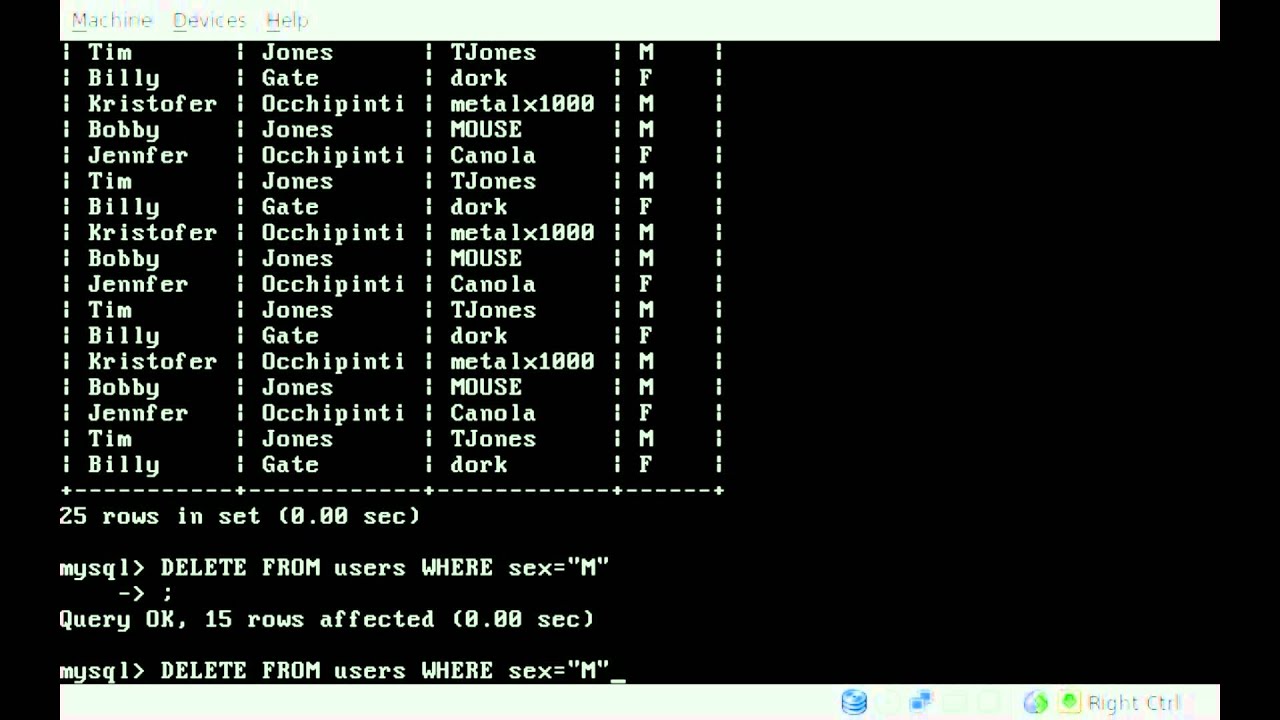 MySQL - Delete ROWS - Linux.avi