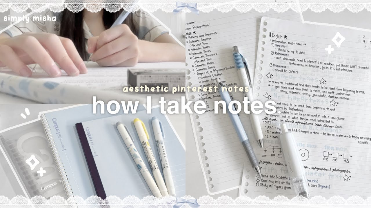 how to take aesthetic school notes 🗒️ : my simple note-taking process, pinterest inspired,stationary
