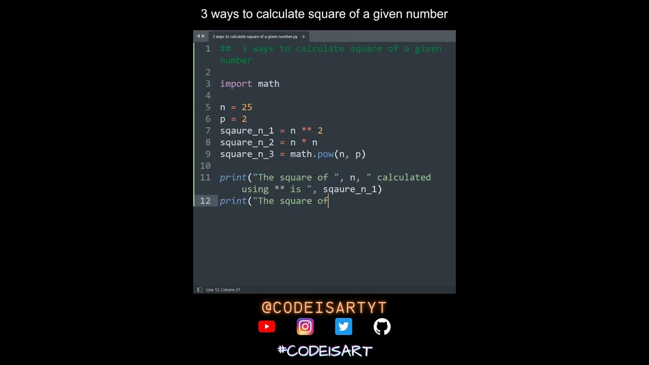 3 ways to calculate square of a given number in Python | Python Examples | Python Coding Tutorial