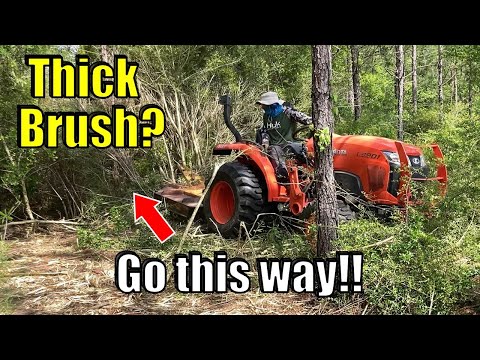 Brush Hog Attack Angles for Mowing THICK Brush and Trees with a Compact Tractor