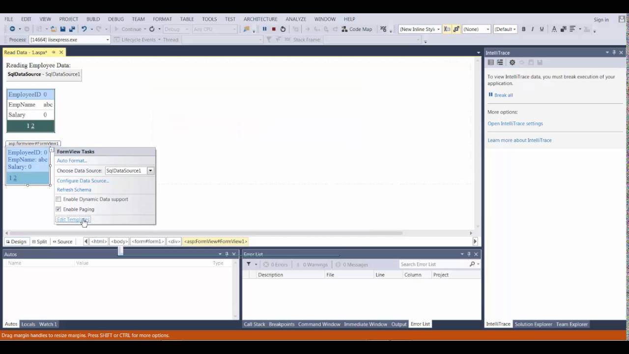 ASP.net Database - DataSource and Form View Controls