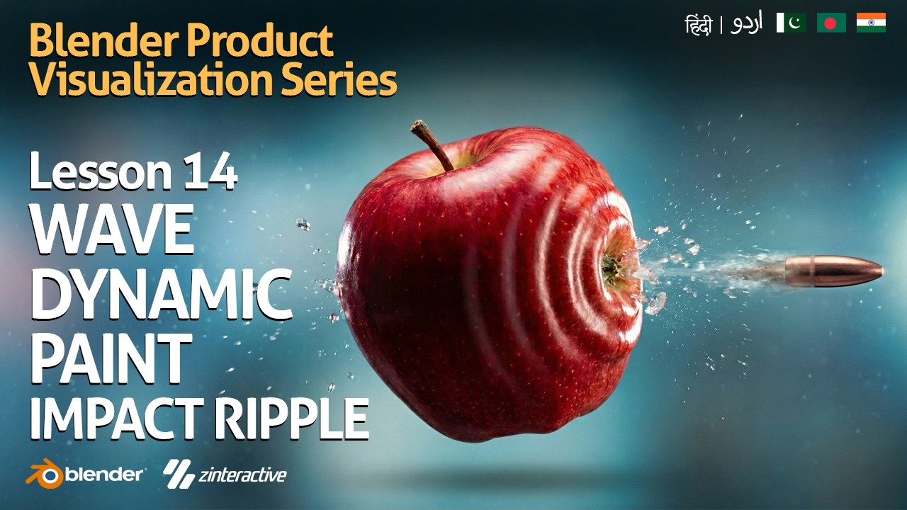 Lesson 14: Wave Dynamic Paint in Blender (Projectile Hit Ripple on an Apple) | Product Viz Series