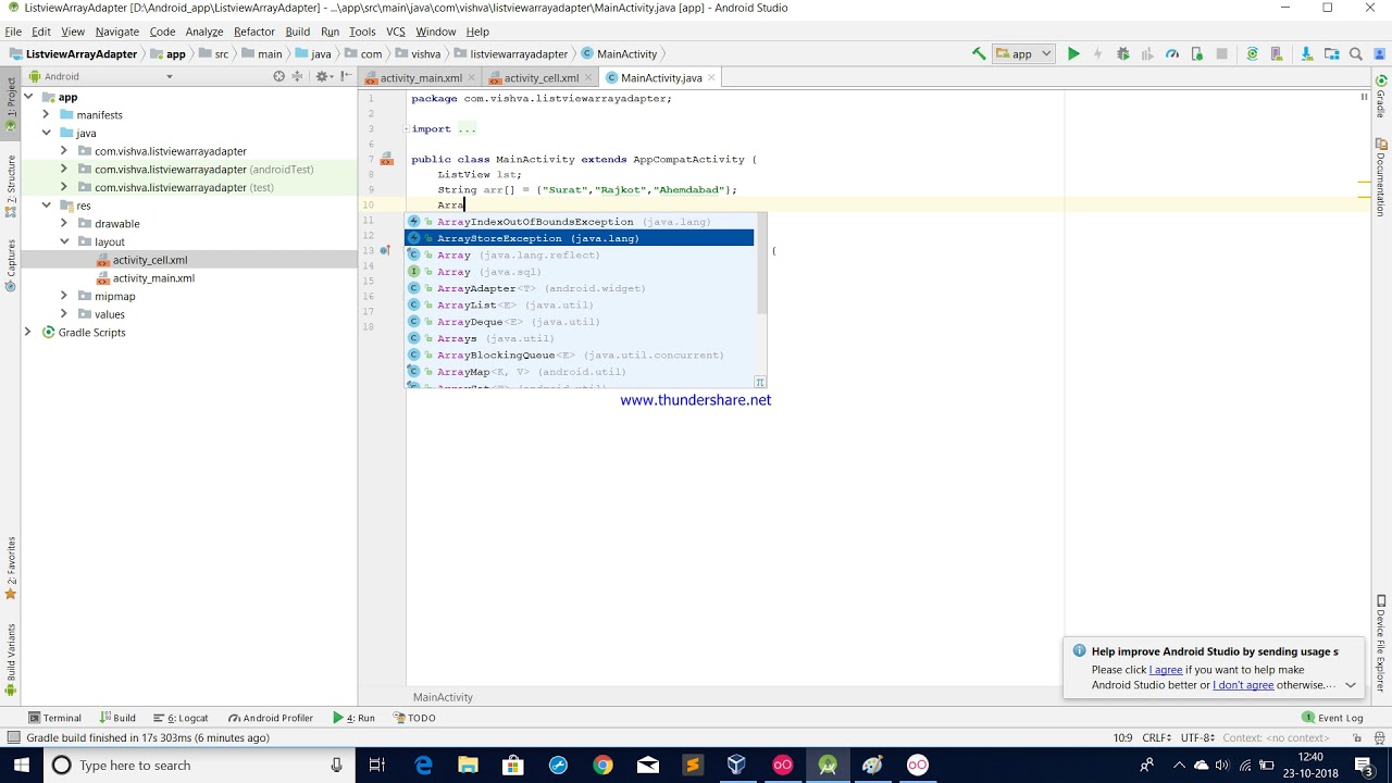 Listview Using Array Adapter in Android Studio