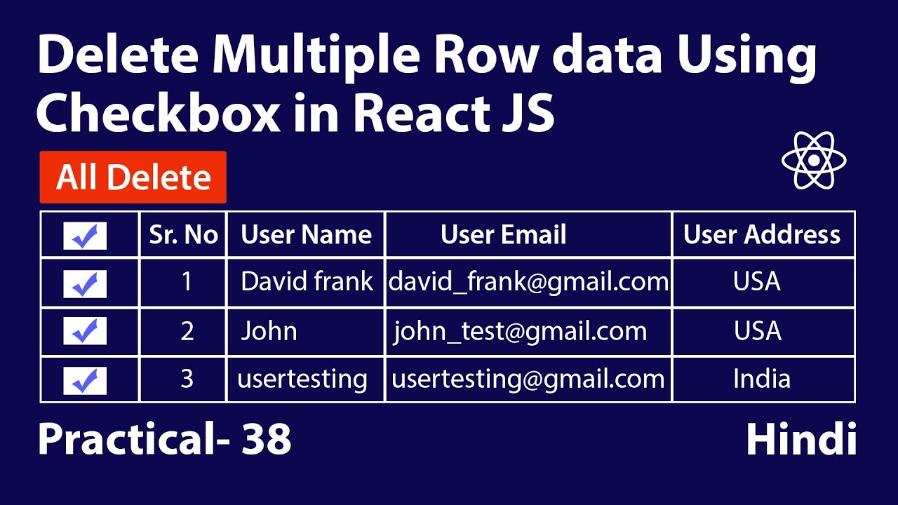 Delete Multiple Rows Using Checkbox in react js