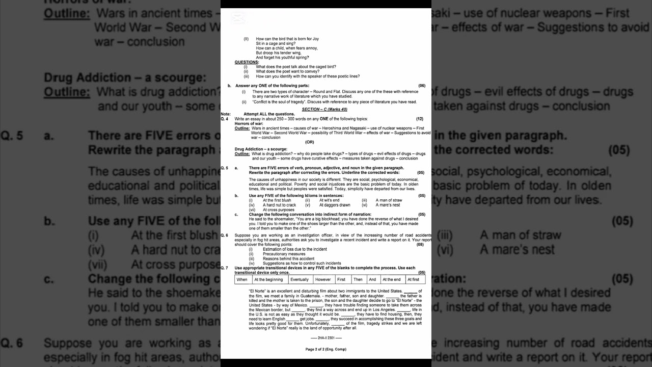 Fbise 12th Class (HSSC-II) English Compulsory Paper 2023 (Subjectives) (1st Annual)