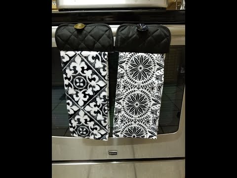 Sew a quick & easy hanging towel with Dollar Tree pot holders and kitchen towels!