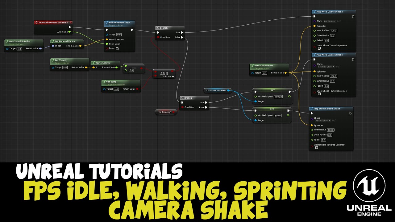 UNREAL ENGINE 4 | easiest camera shake headbobbing for idle, walking and sprinting ue4 tutorial