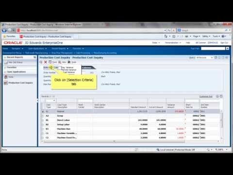 Accessing Production Cost Enquiry - JDE E1 91 - Manufacturing Accounting