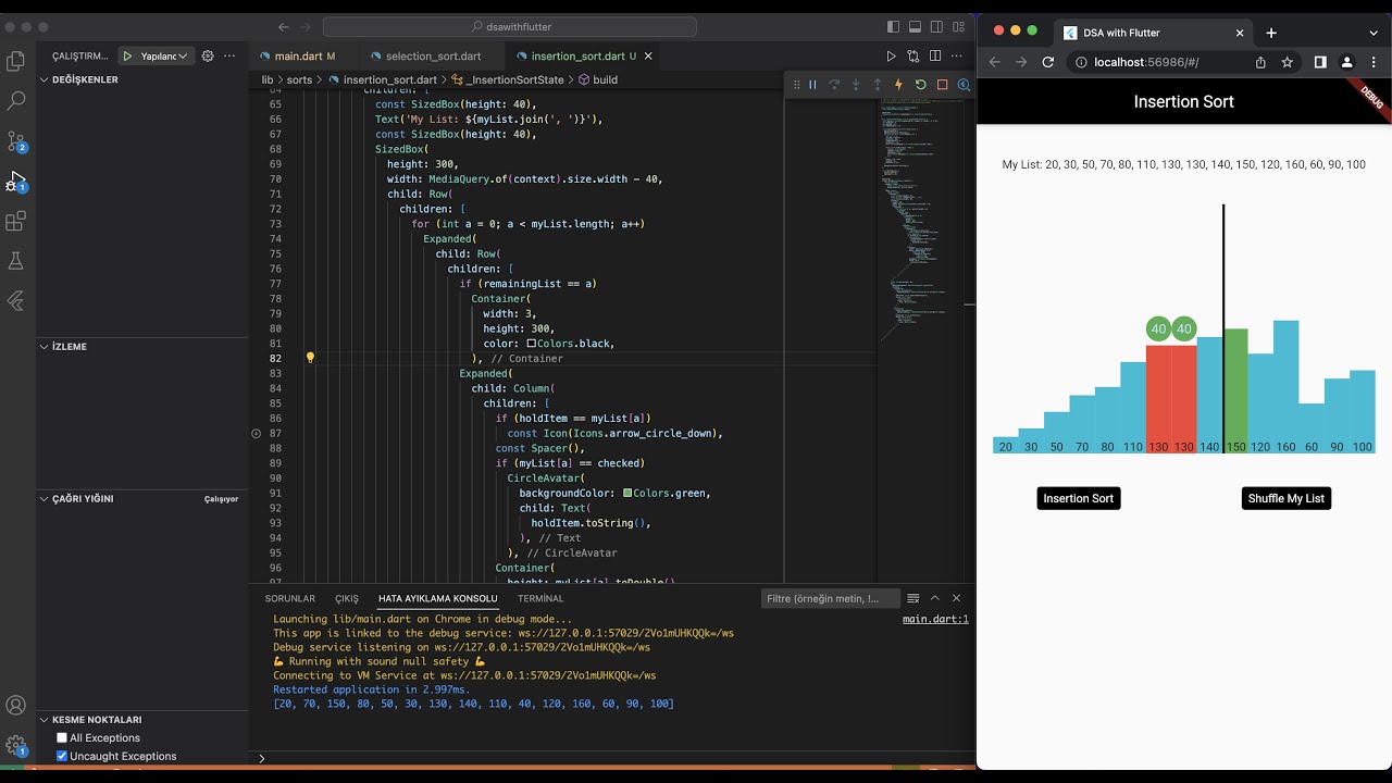 Insertion Sort from Data Algorithms visually with Flutter