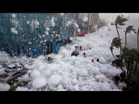 Chaos in China Today! Heavy Typhoon like Hail Destroys Houses, Cars in Shandong