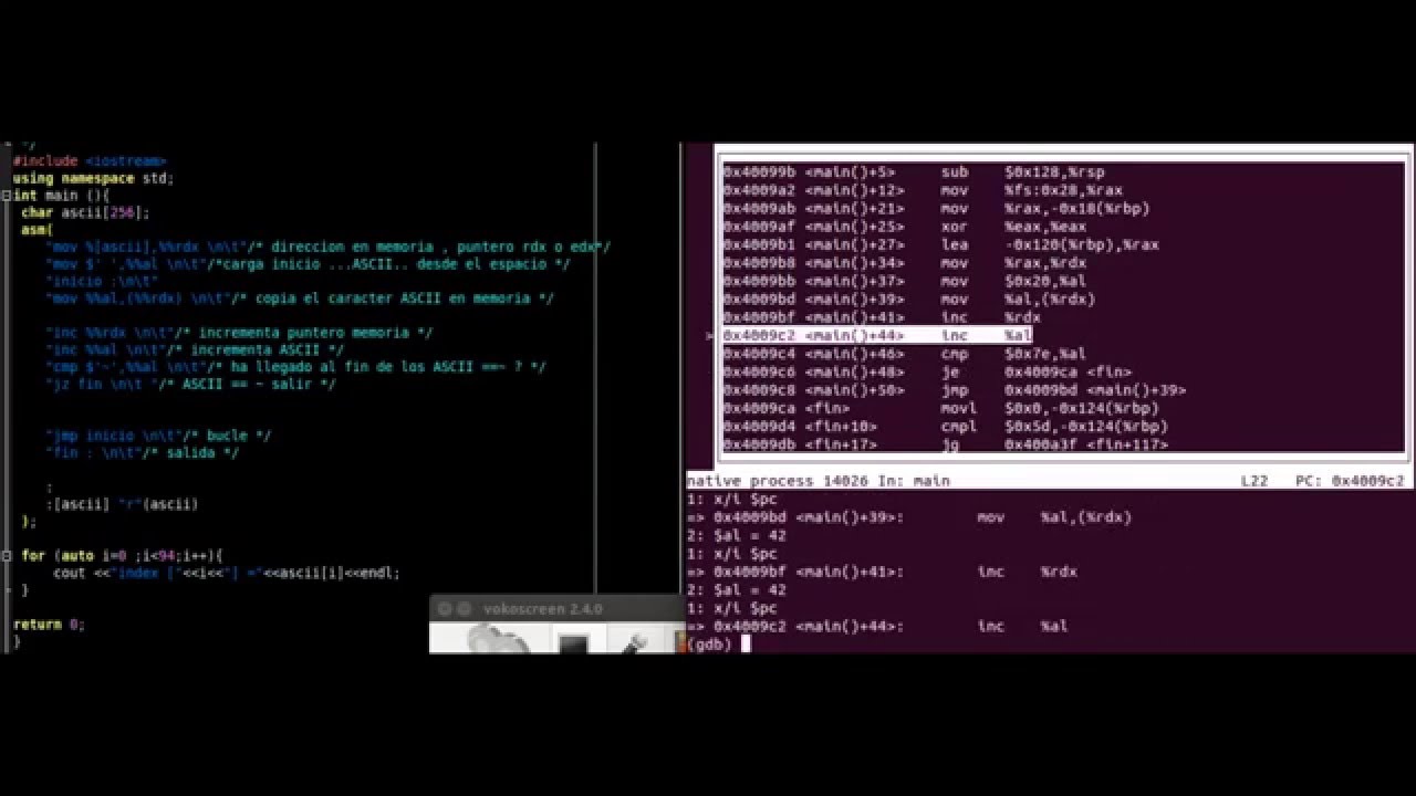 debug con (GDB:  GNU Project Debugger) proyecto C++ & inline assembler