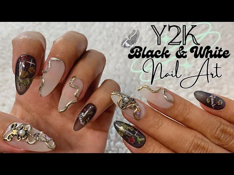Black & White Y2K NAIL ART #nailart #naildesign #네일아트 #네일 #shorts #white #black #nails #pressonnails