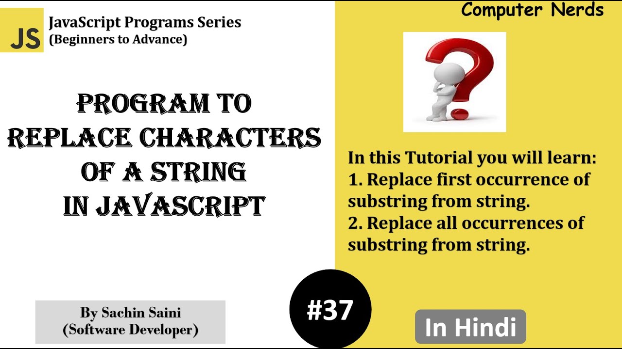 37. JS program to replace all substring from a string | JavaScript Tutorial for beginners in Hindi