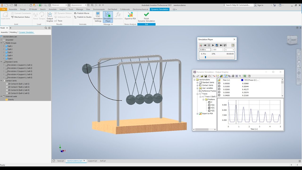 AutoDesk Inventor 2021 Newton Cradle Dynamic Simulation Tutorial